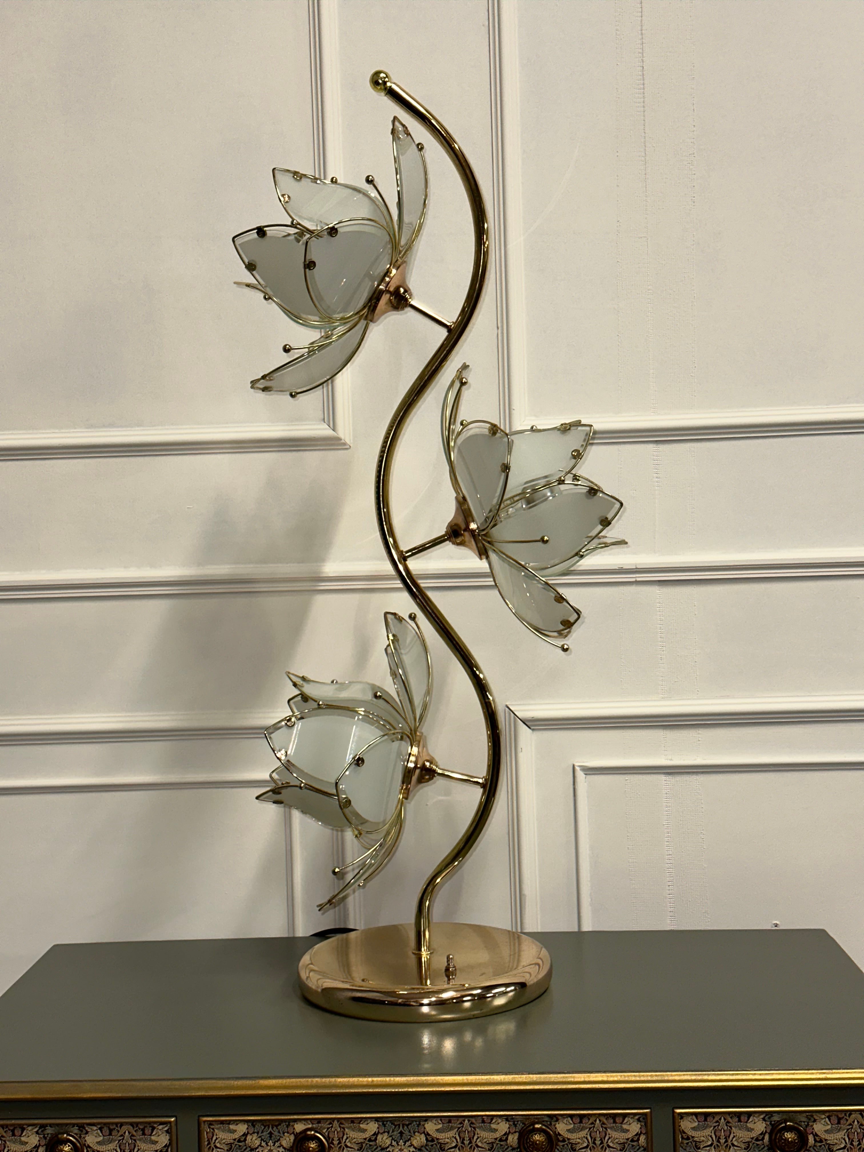 1970s Decorative Table Lamp Lotus Flower Italian Design Gold Metal ...