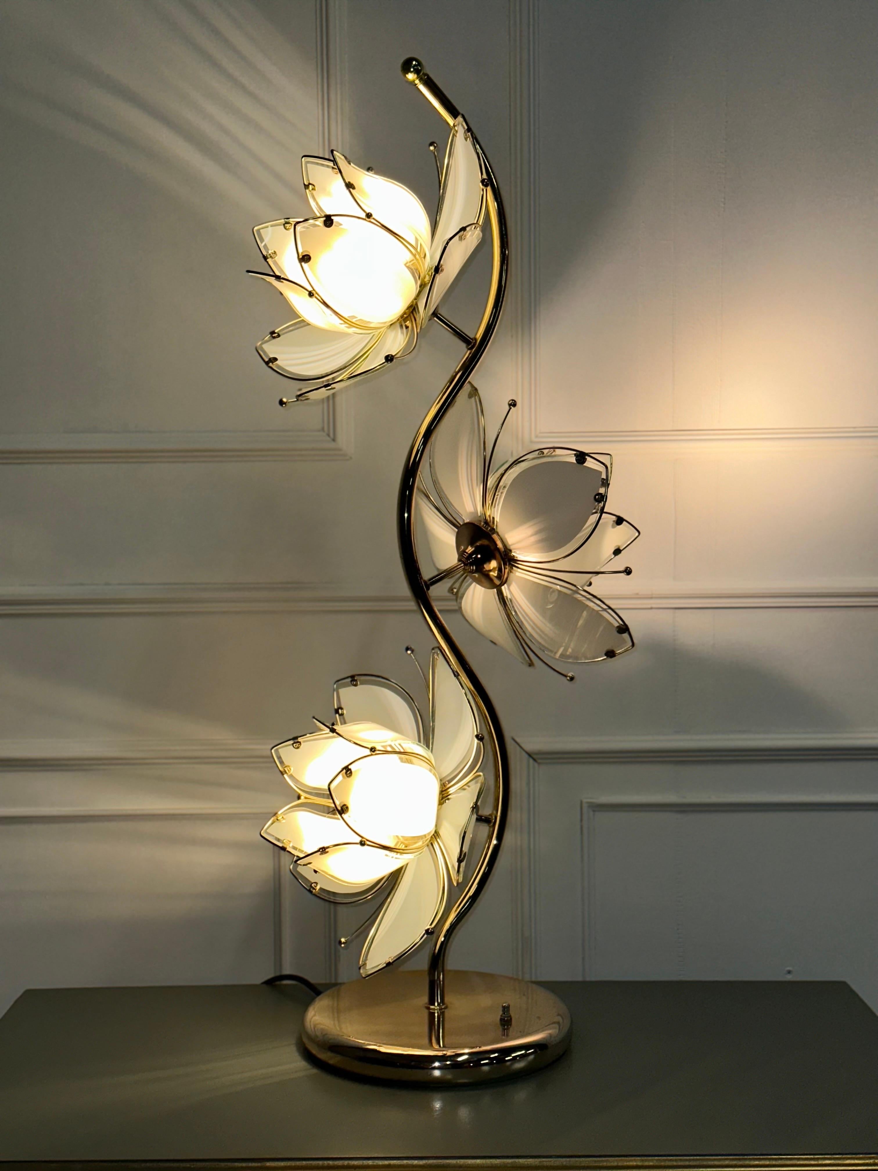 1970s Decorative Table Lamp Lotus Flower Italian Design Gold Metal ...