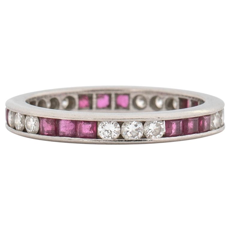 1970s Diamond and Ruby Ring Band in Platinum For Sale at 1stDibs