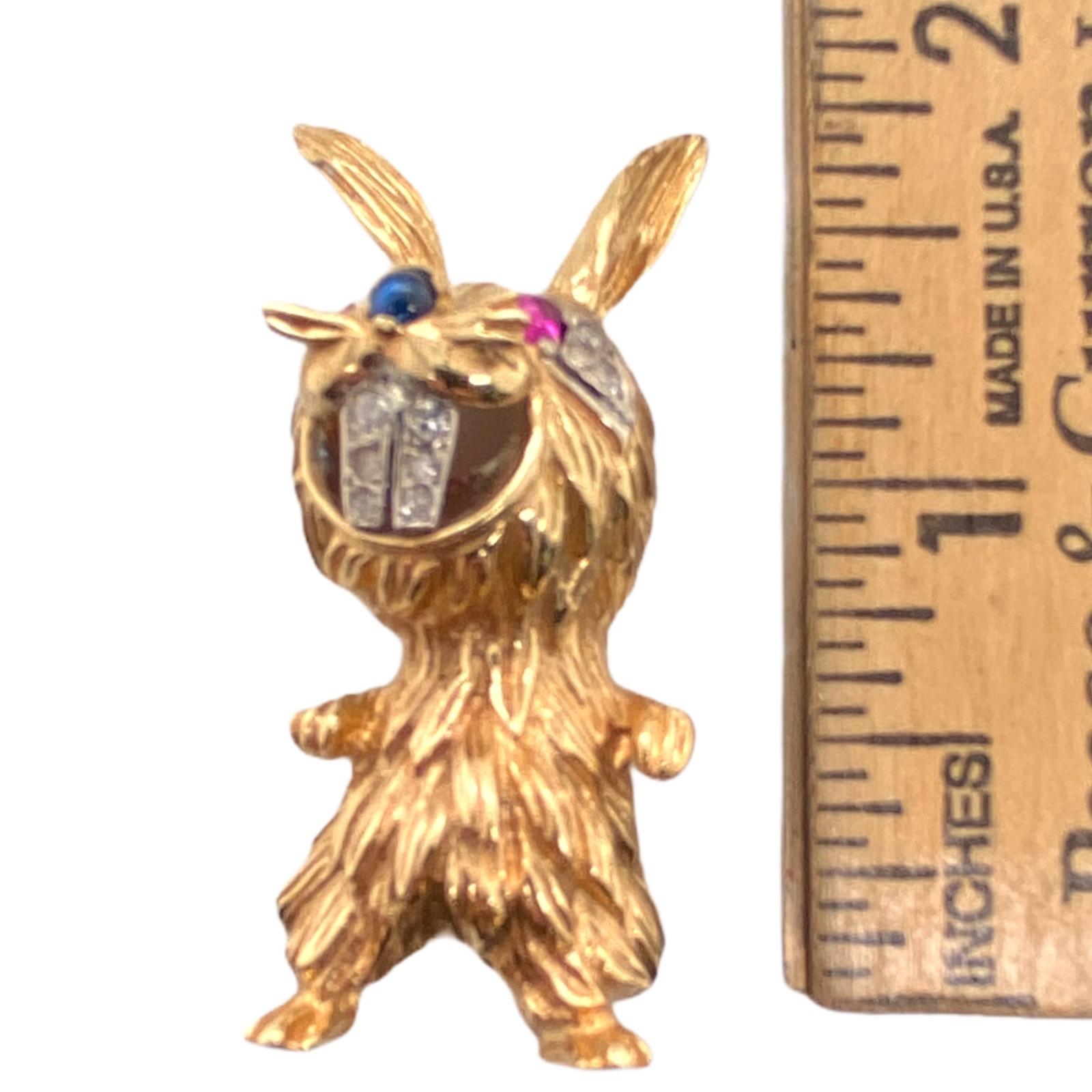 1970s Diamond Sapphire Ruby Yellow Gold Rabbit Pin Brooch at 1stDibs ...
