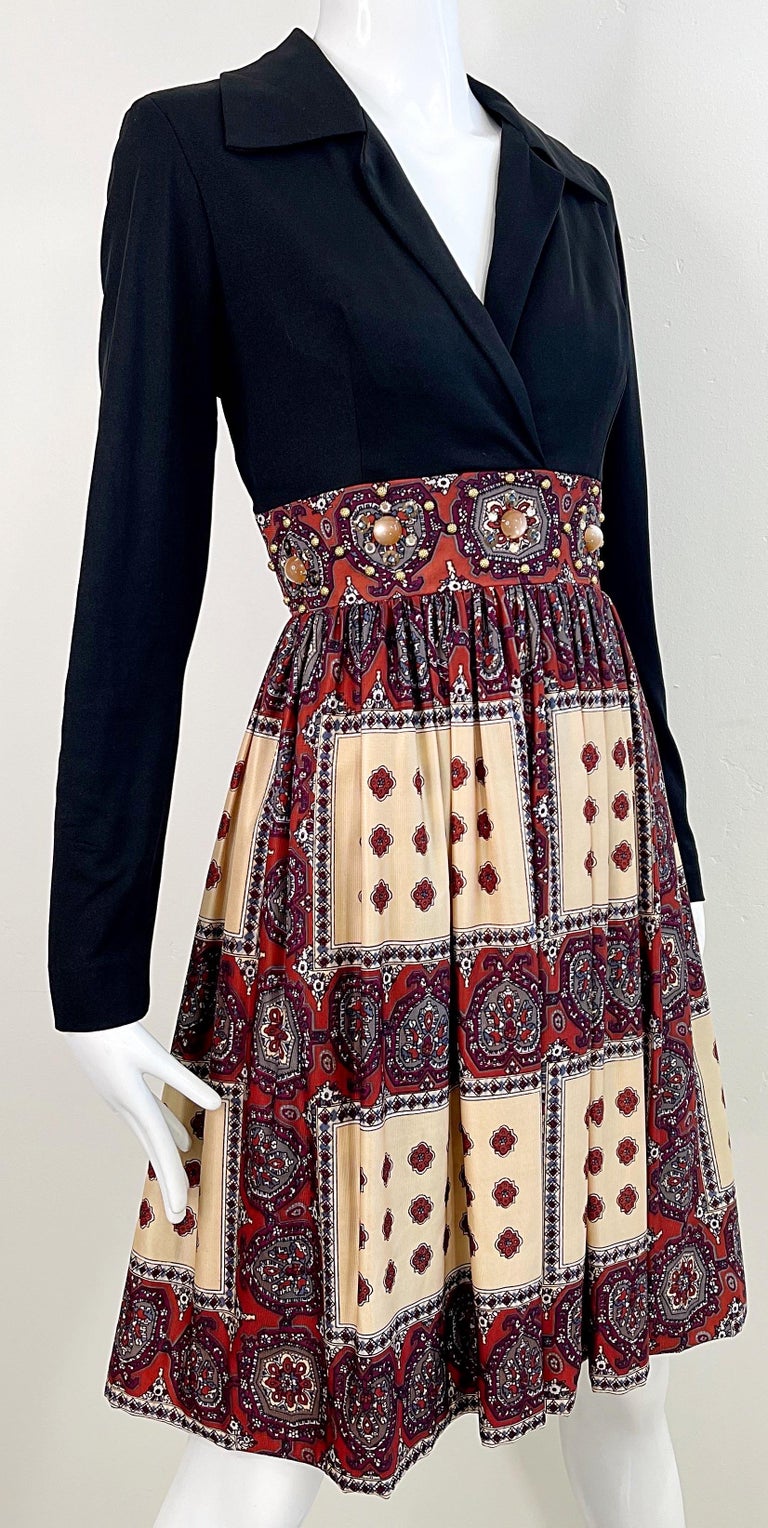 1970s Donald Brooks Jeweled Beaded Vintage 70s Jersey Long Sleeve Dress ...