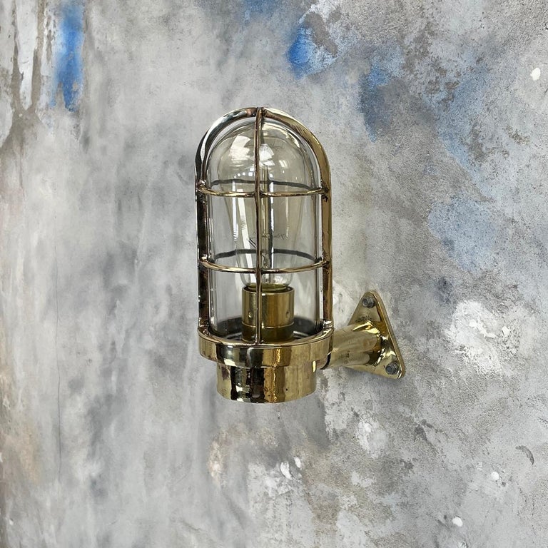 1970's Dutch Industrial Rotterdam Brass 90 Degree Wall Lamp - Glass ...