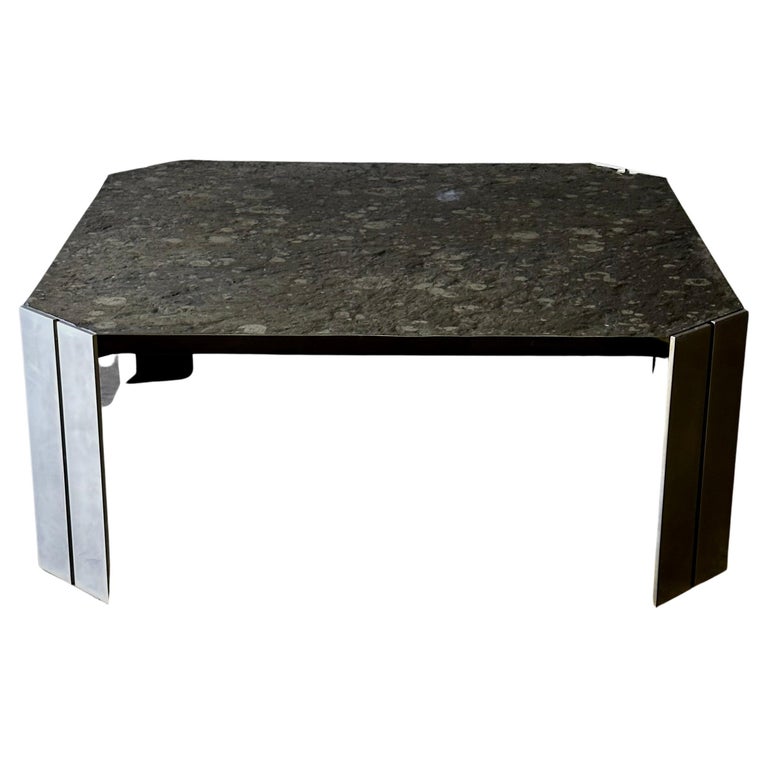 1970s Dutch Slate and Chrome Coffee Table For Sale at 1stDibs