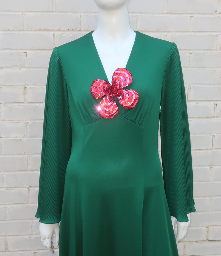 1970's Edith Flagg Emerald Green Disco Dress For Sale at 1stDibs