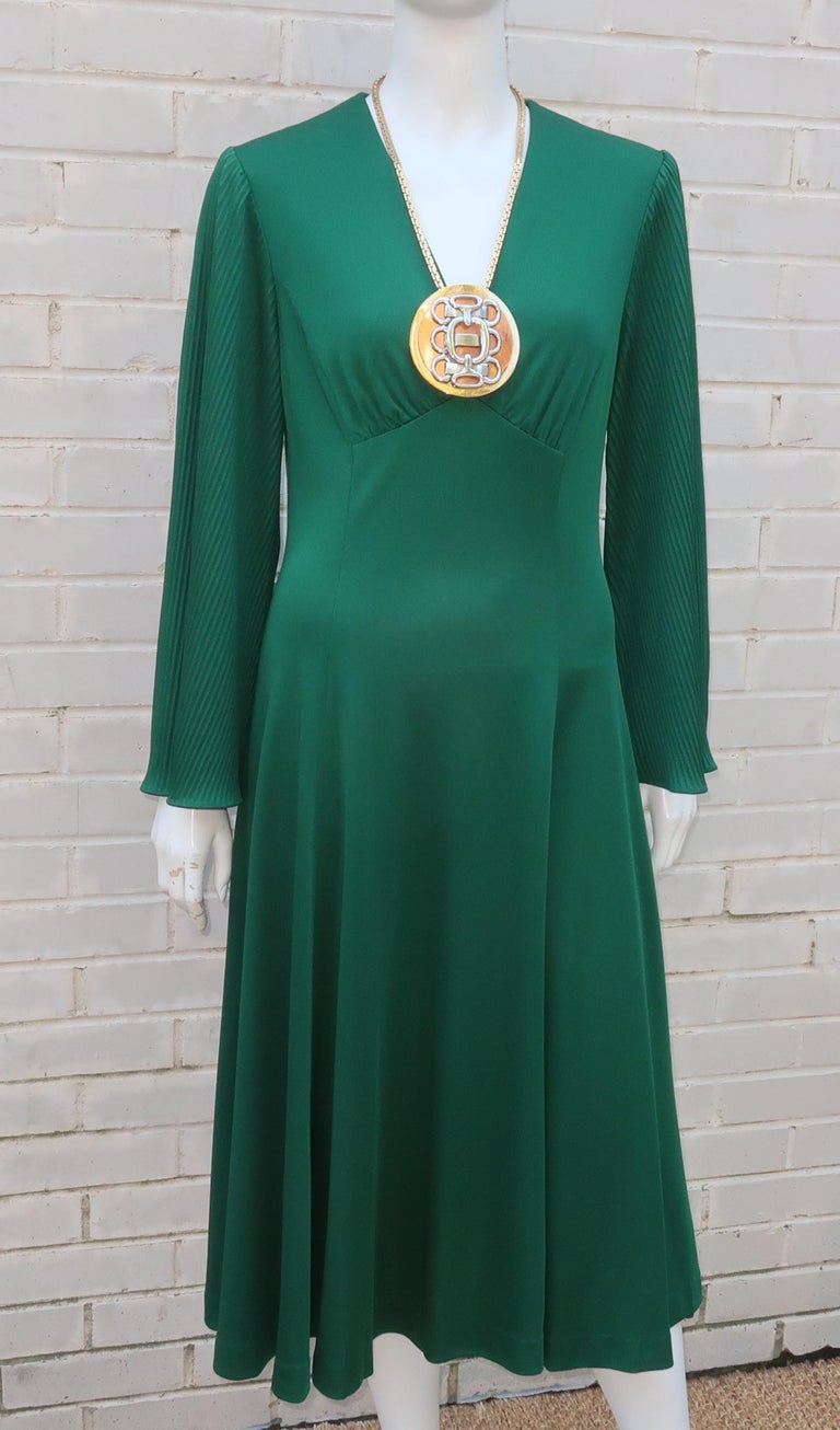 1970's Edith Flagg Emerald Green Disco Dress For Sale at 1stDibs