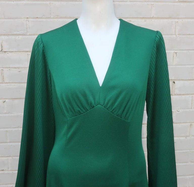 1970's Edith Flagg Emerald Green Disco Dress For Sale at 1stDibs