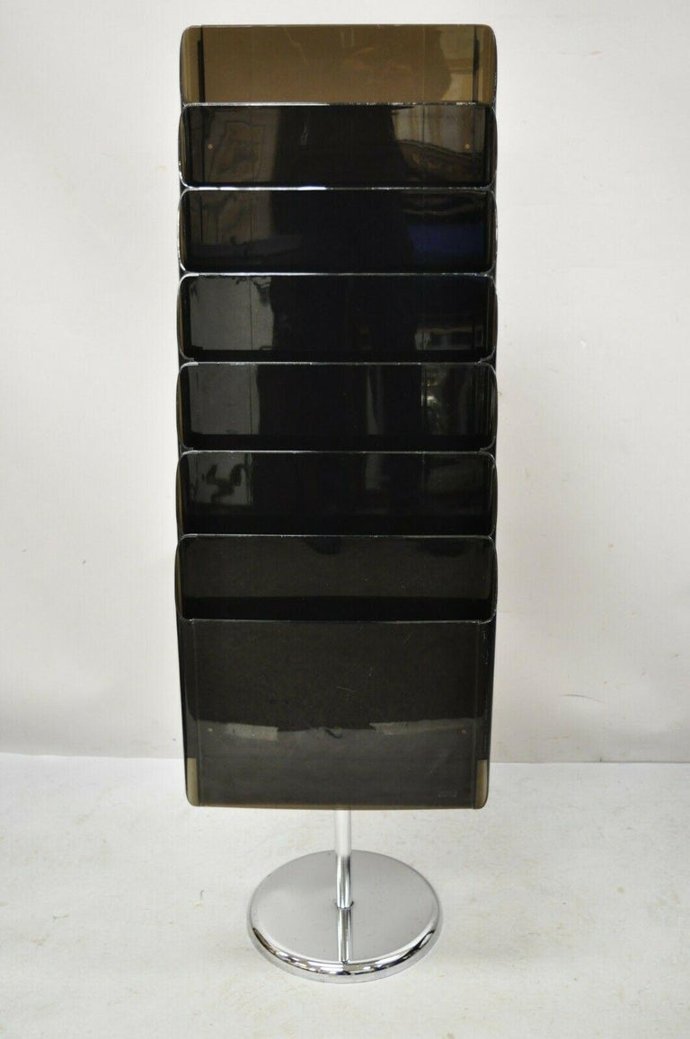 1970s Eldon Smoked Lucite and Chrome Standing Magazine Rack Stand For ...