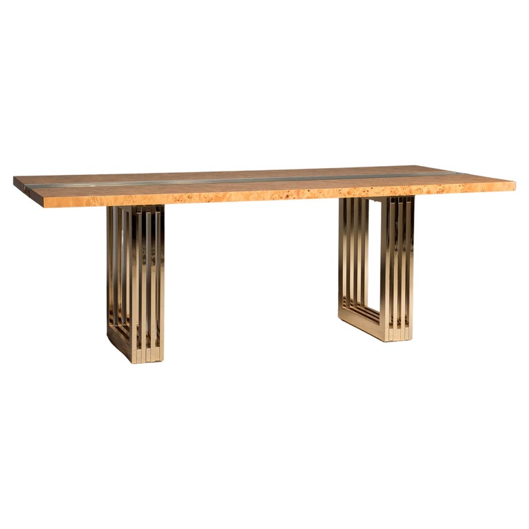 1970's Elm Wood and Brass Legs Table at 1stDibs