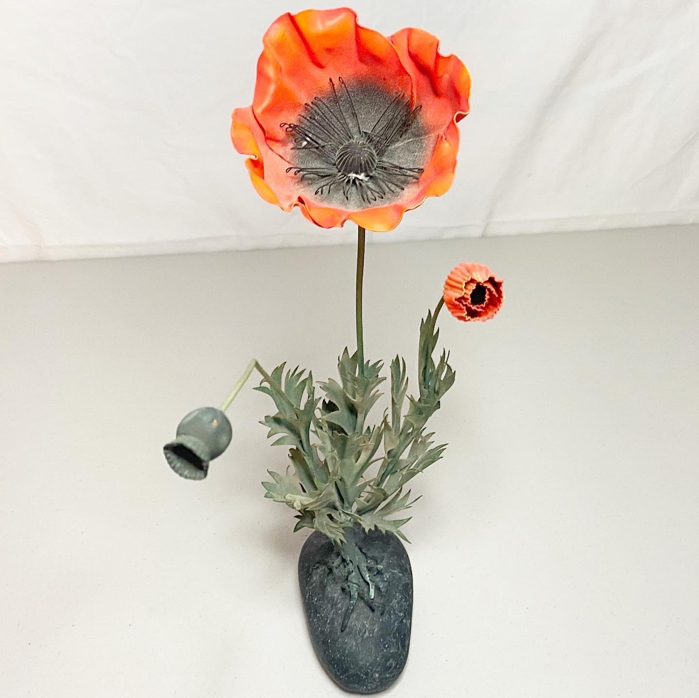 1970s Enameled Bronze Poppy Floral Composition by R.J. Mejer For Sale ...