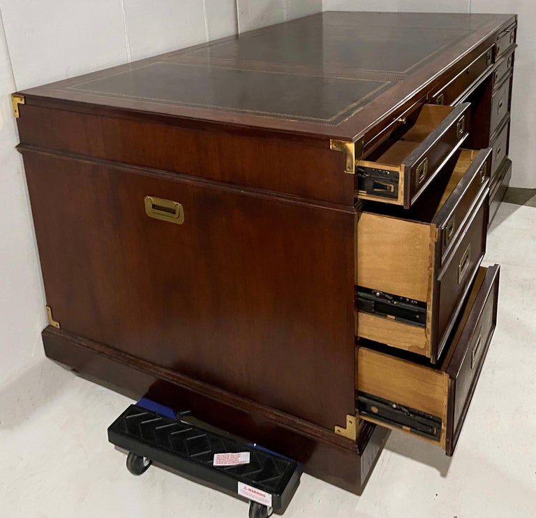 1970s English Mahogany Campaign Style Leather Top Executive Desk by ...