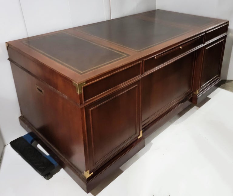 1970s English Mahogany Campaign Style Leather Top Executive Desk by ...