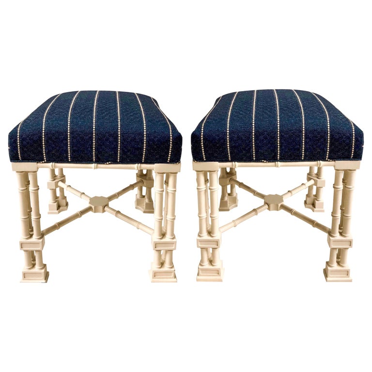 1970s Erwin Lambeth Chinese Chippendale Style Ottomans, a Pair at 1stDibs