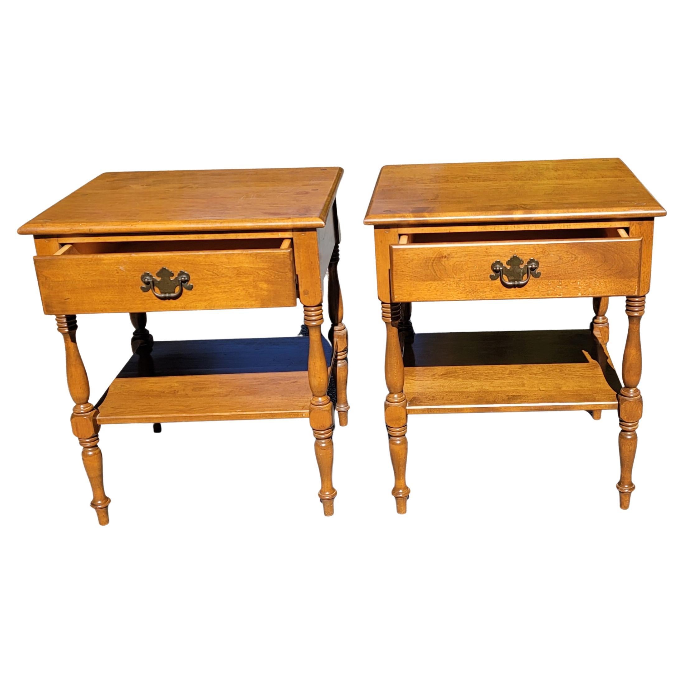 1970s Ethan Allen Solid Heirloom Maple One Drawer Two-Tier Side Tables ...