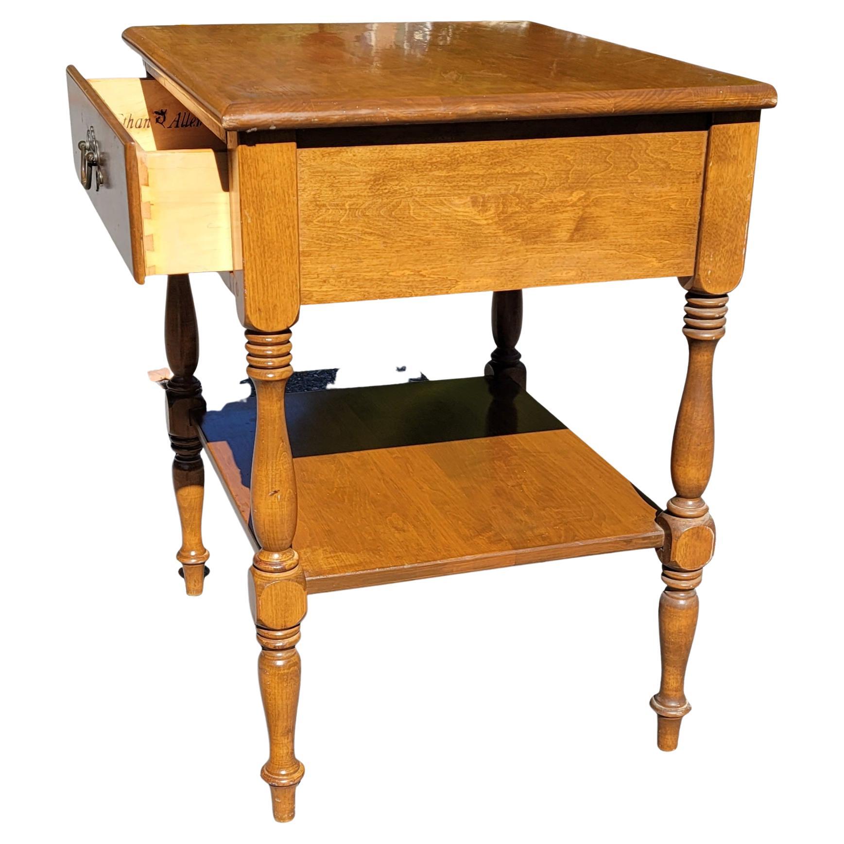 1970s Ethan Allen Solid Heirloom Maple One Drawer Two-Tier Side Tables ...