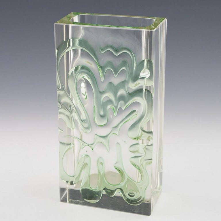1970s Exbor Green Amoeba Block Vase Designed by Ladislav Oliva c1968 ...