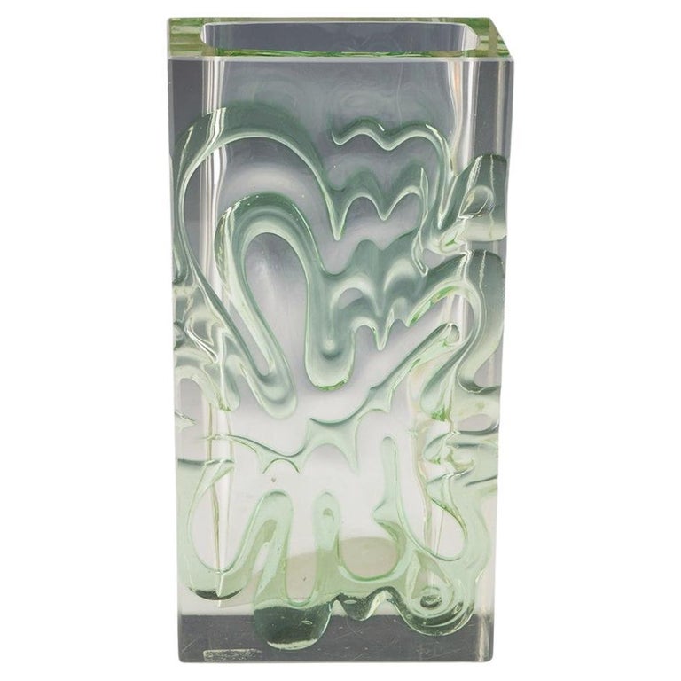 1970s Exbor Green Amoeba Block Vase Designed by Ladislav Oliva c1968 ...