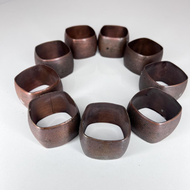1970s Fabulous Modern 9 Copper Napkin Ring Holders with Textured Design ...