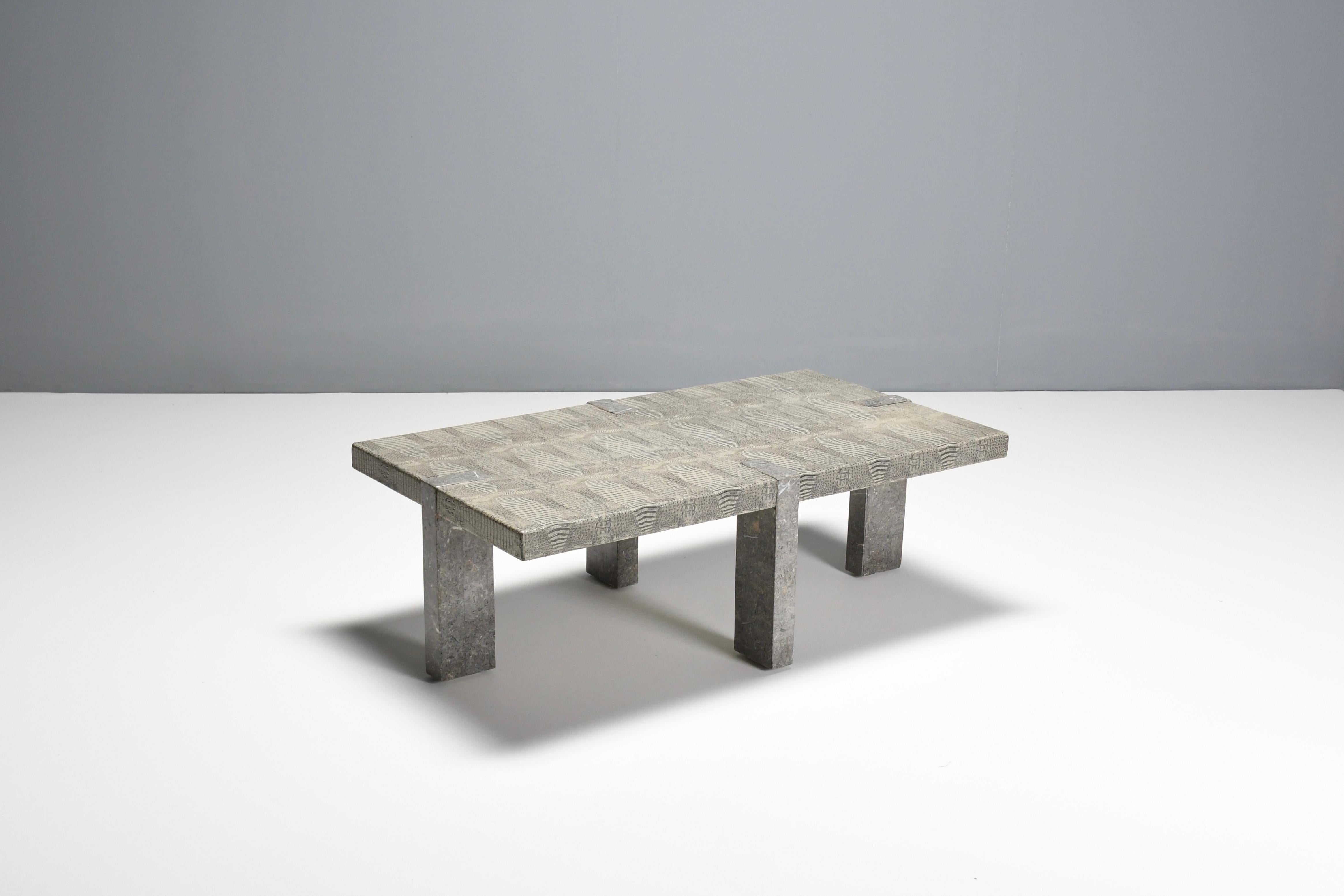 1970s Faux Crocodile Skin and Marble Coffee Table For Sale at 1stDibs