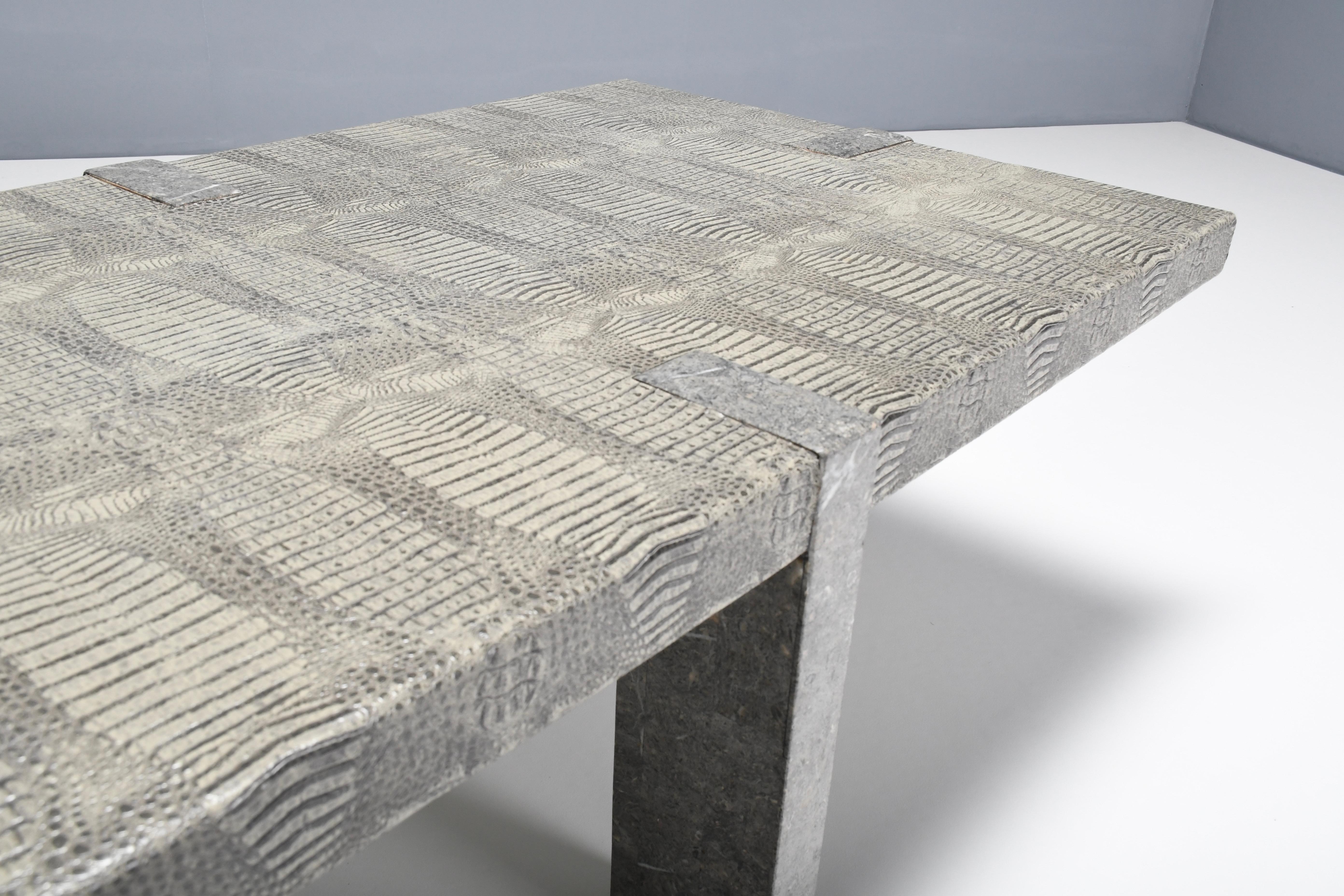 1970s Faux Crocodile Skin and Marble Coffee Table For Sale at 1stDibs