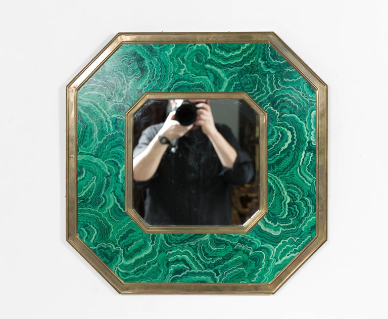 1970s Faux Painted Malachite Mirror by Sarreid at 1stDibs