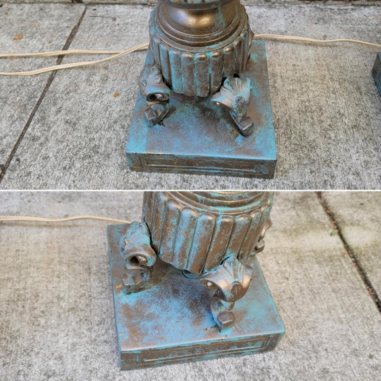 1970s Faux Verdigris Finish Brass Urn Lamps - a Pair For Sale at 1stDibs