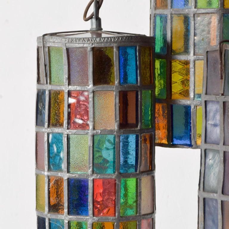 1970s Feders Felipe Delfinger Stained Glass Iron Pendant Lamp Set of 5 ...