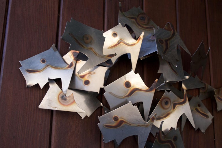 1970s Female Welder Filardi School of Fish Wall Art Steel Sculpture Mid ...
