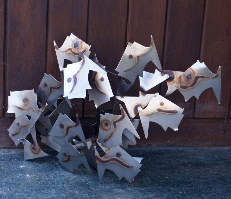 1970s Female Welder Filardi School of Fish Wall Art Steel Sculpture Mid ...