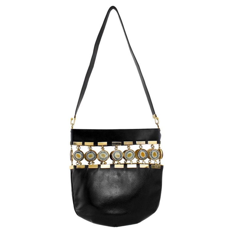 1970s Ferragamo Black Leather and Agate Geode Shoulder Bag at 1stDibs