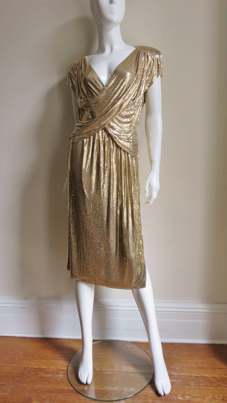 1970s Ferrara Gold Metal Mesh Chainmail 3 Piece Top, Skirt, and Halter ...