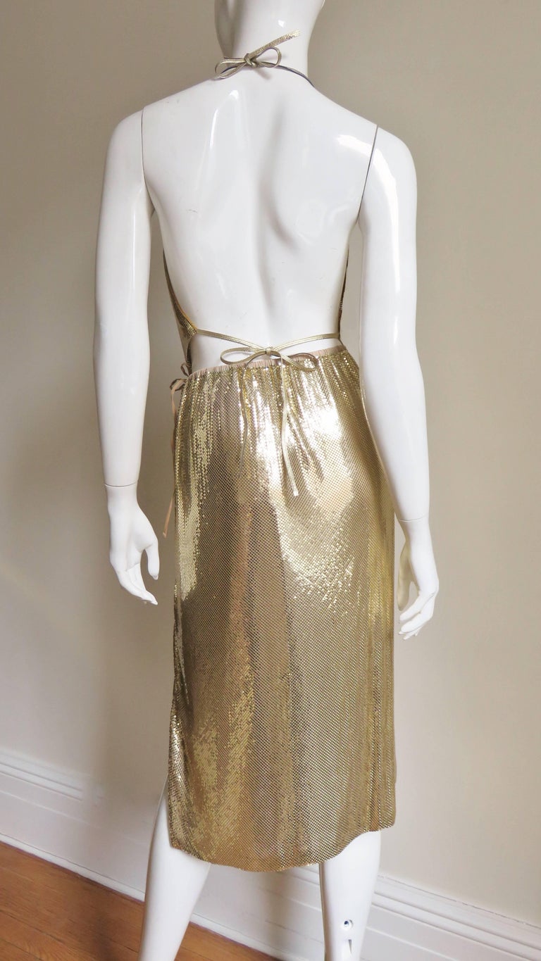 1970s Ferrara Gold Metal Mesh Chainmail 3 Piece Top, Skirt, and Halter ...
