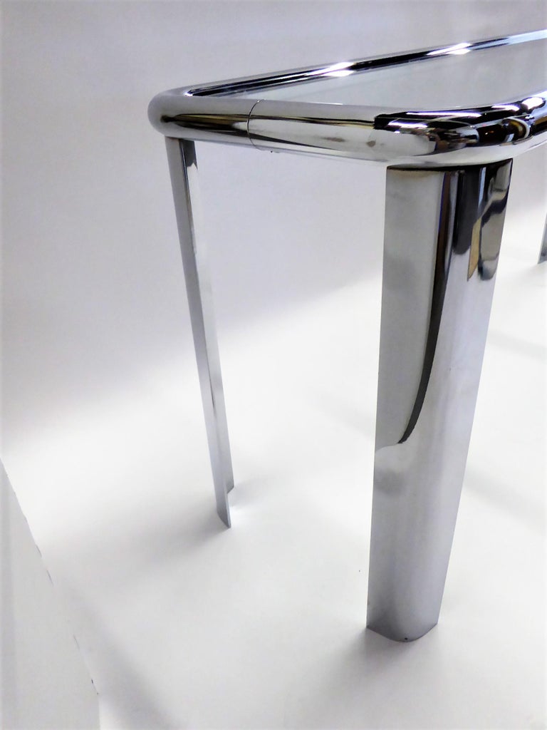 1970s Fine Fat Tubular Chrome and Glass Modern Console Table at 1stDibs