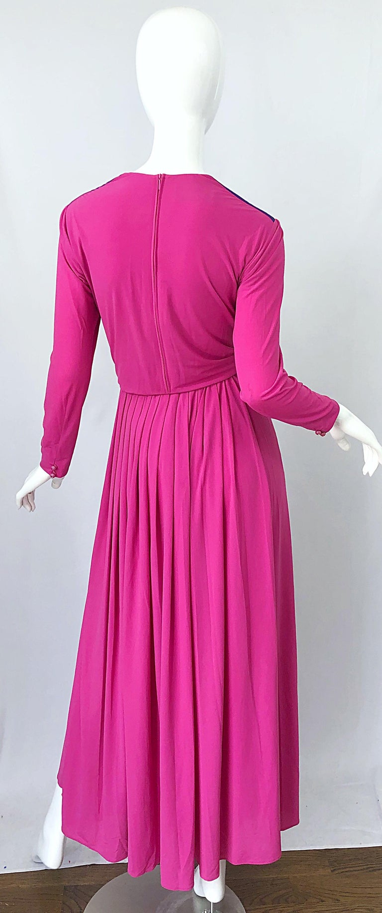 1970s Fink Modell Hot Pink Tassel Rayon Jersey Vintage 70s Maxi Dress ...
