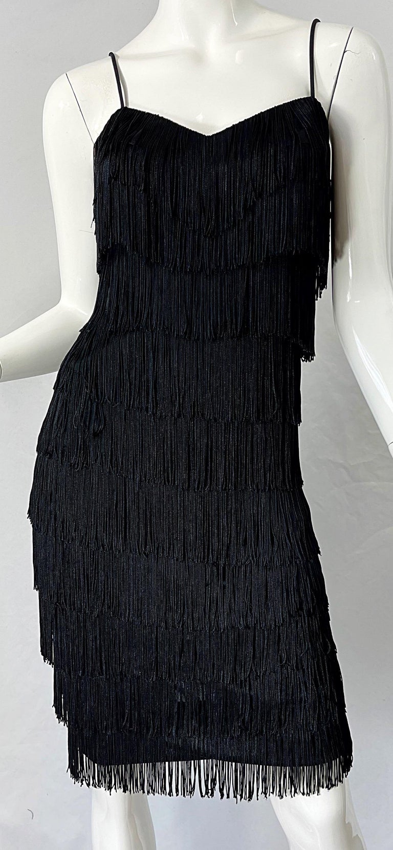 1970s Flapper Style Black Fringe Vintage 70s Does 20s Sleeveless Disco ...