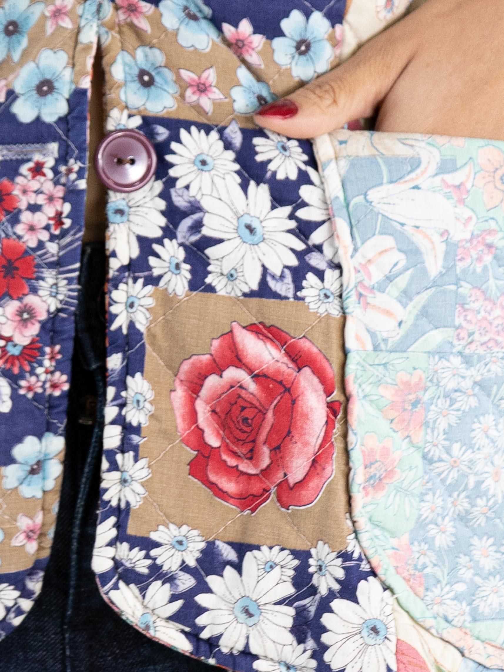 1970S Floral Organic Cotton Printed Patchwork Quilt Jacket For Sale at ...