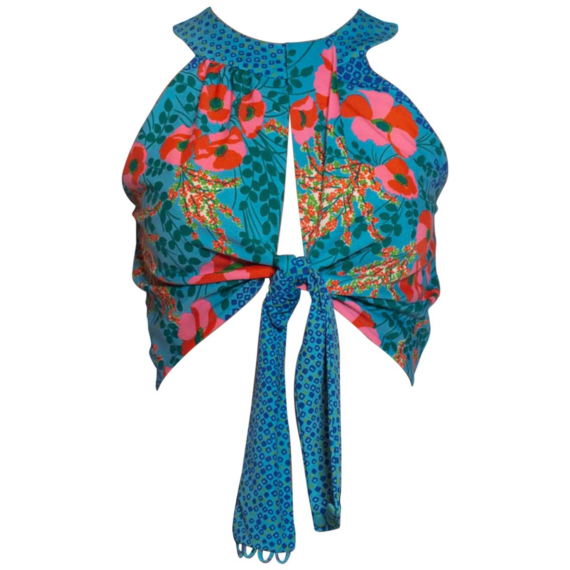 1970S Floral Printed Polyester Wrap Halter Top at 1stDibs