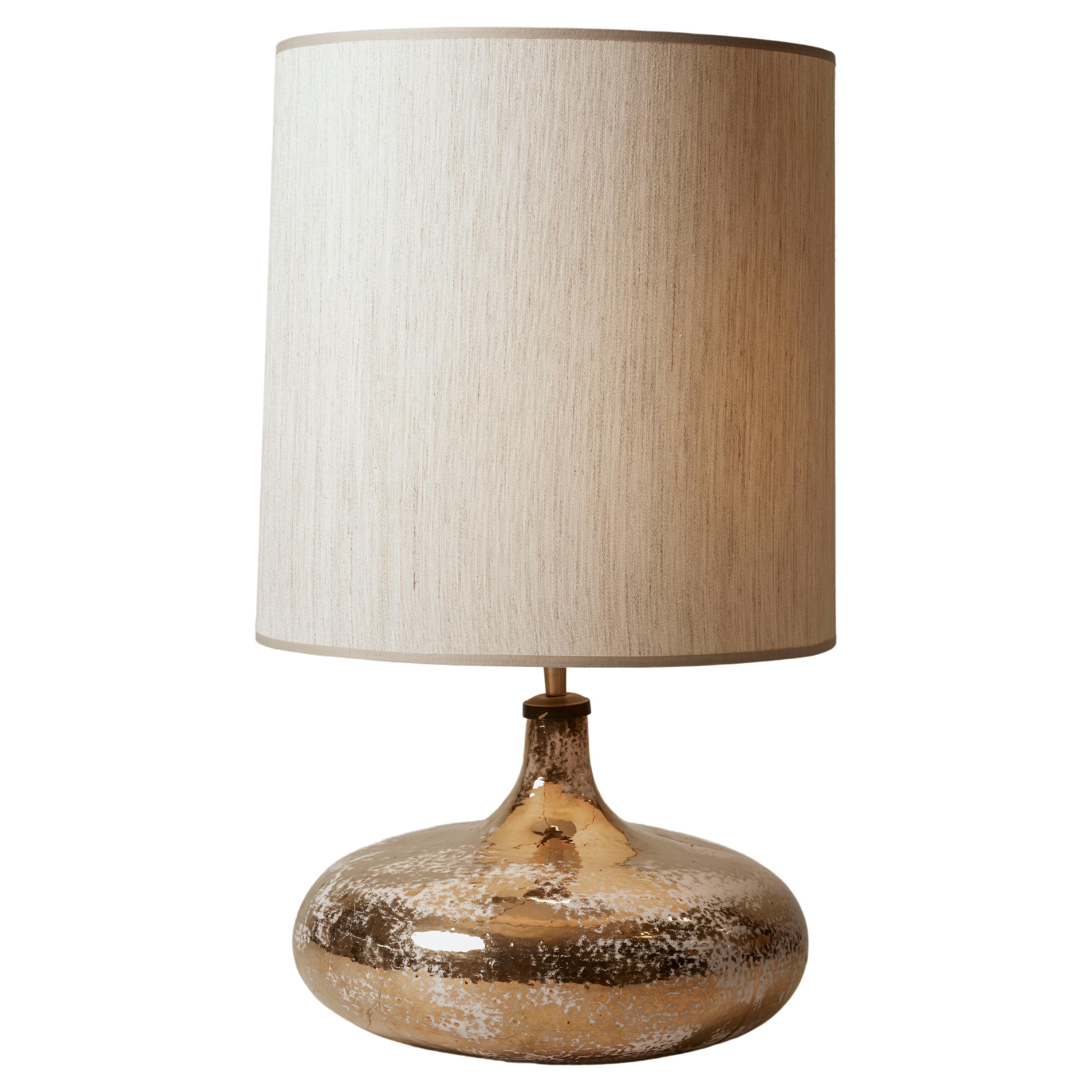 1970's France Pelletier Azure Pottery Lamp and Shade For Sale at 1stDibs