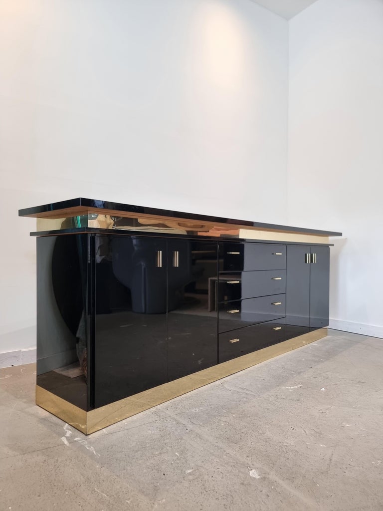 1970s France, Vintage Black Lacquered Sideboard For Sale at 1stDibs
