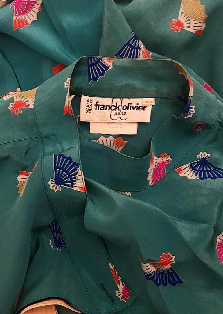 1970s Franck Olivier Novelty Fan Print Skirt Suit For Sale at 1stDibs