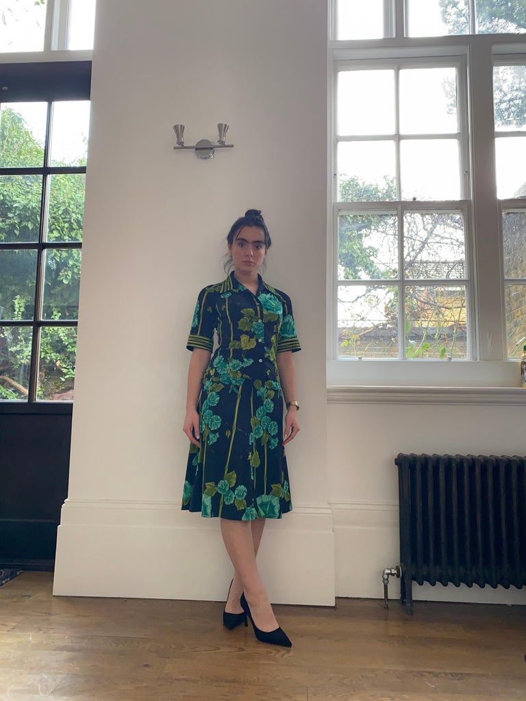 1970s Frank Usher Floral and Bamboo Print Skirt Suit For Sale at 1stDibs