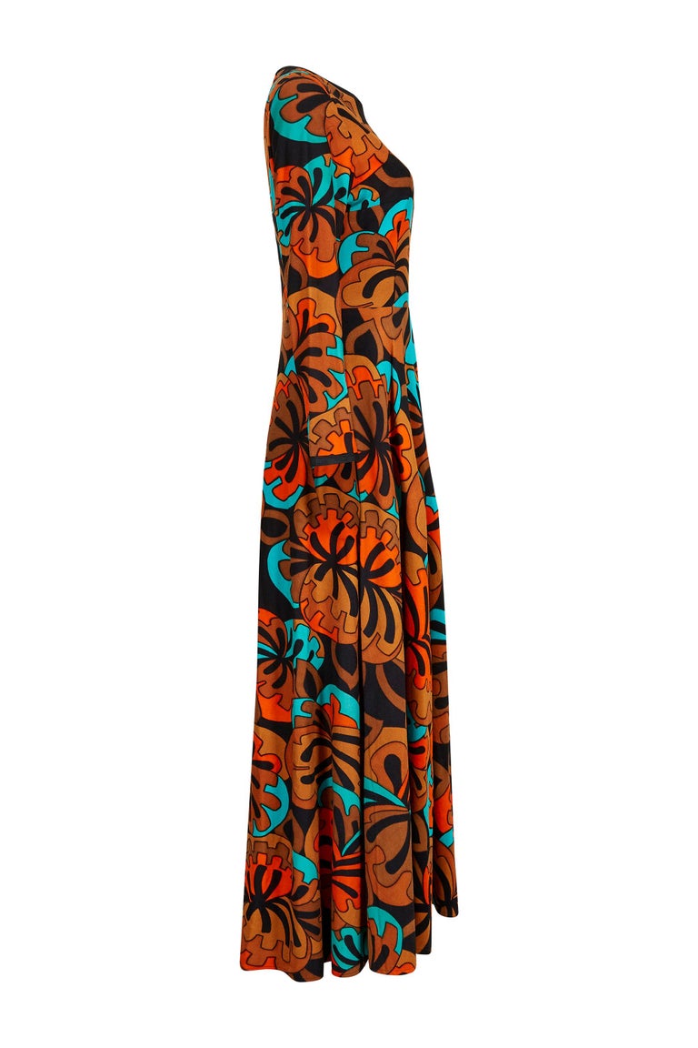 1970s Frank Usher Psychedelic Leaf Print Maxi Dress at 1stDibs