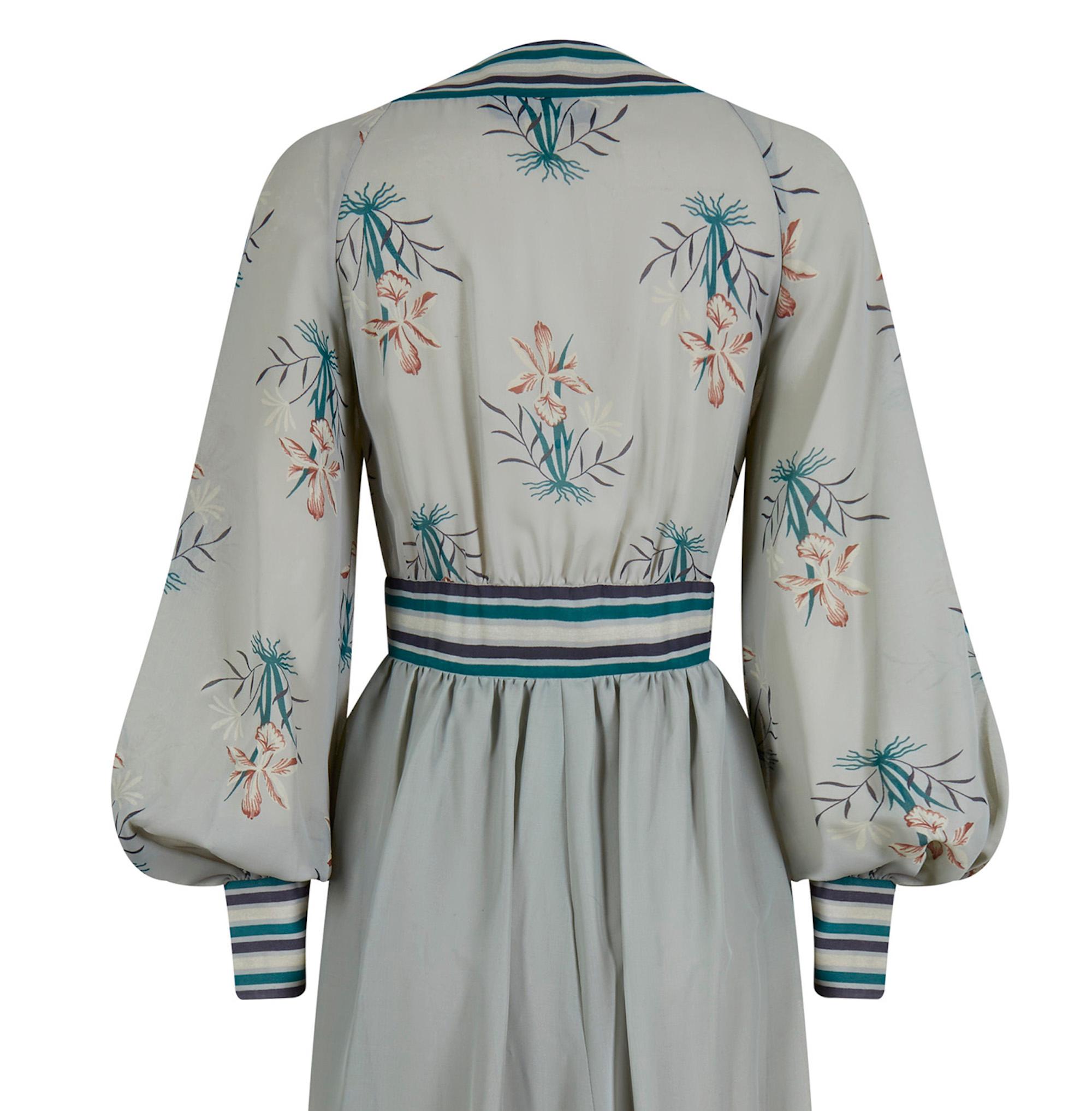 1970s Frank Usher Seafoam Green Chiffon Maxi Dress For Sale at 1stDibs