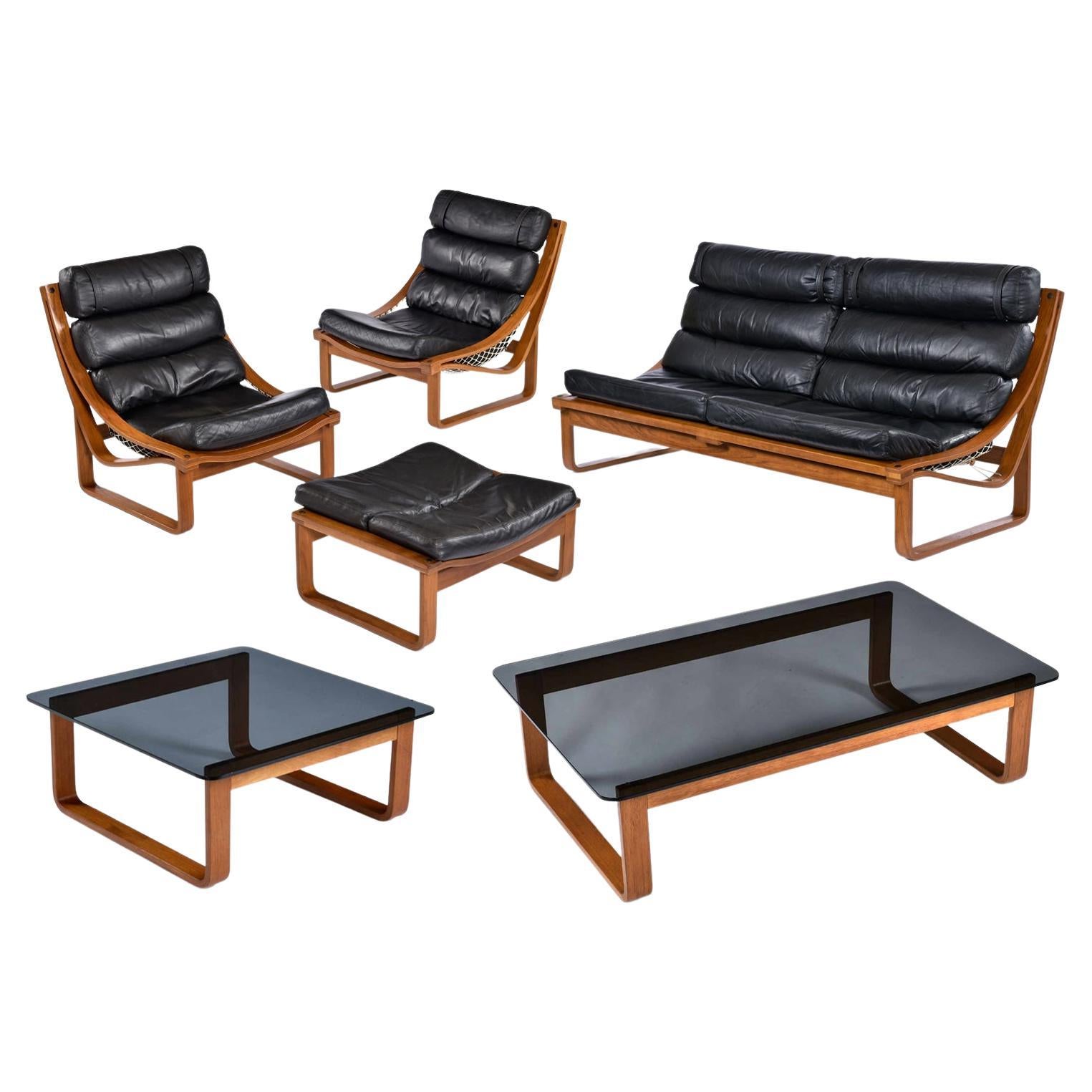 Vintage Green Leather Living Room Set, 1970s at 1stDibs