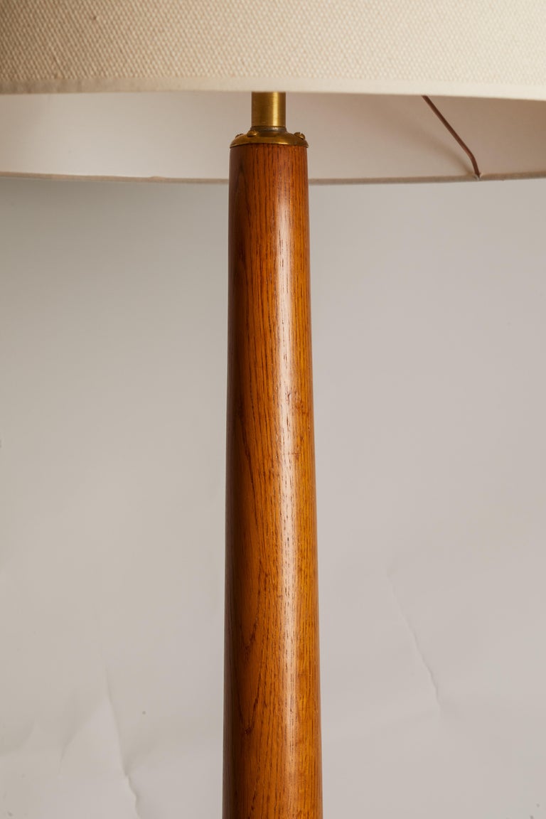 1970s French Carved Oak Floor Lamp with Custom Shade For Sale at 1stDibs