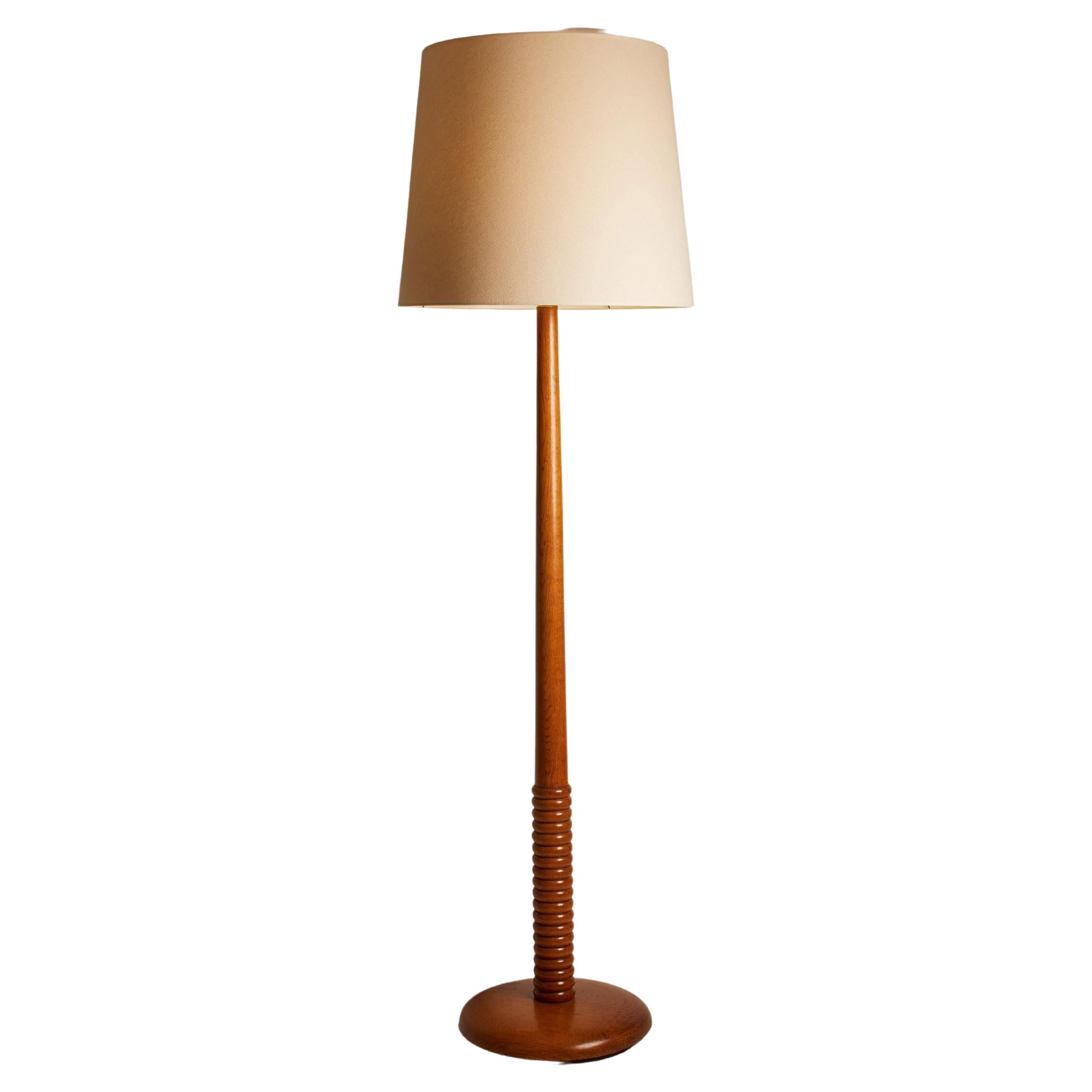 Scandinavian Modern Stained Oak Floor Lamp with Fiberglass Shade at 1stDibs