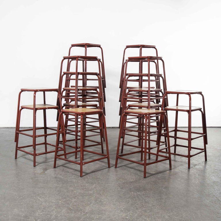1970's French Dark Red Laboratory Stools, Various Quantities Available ...