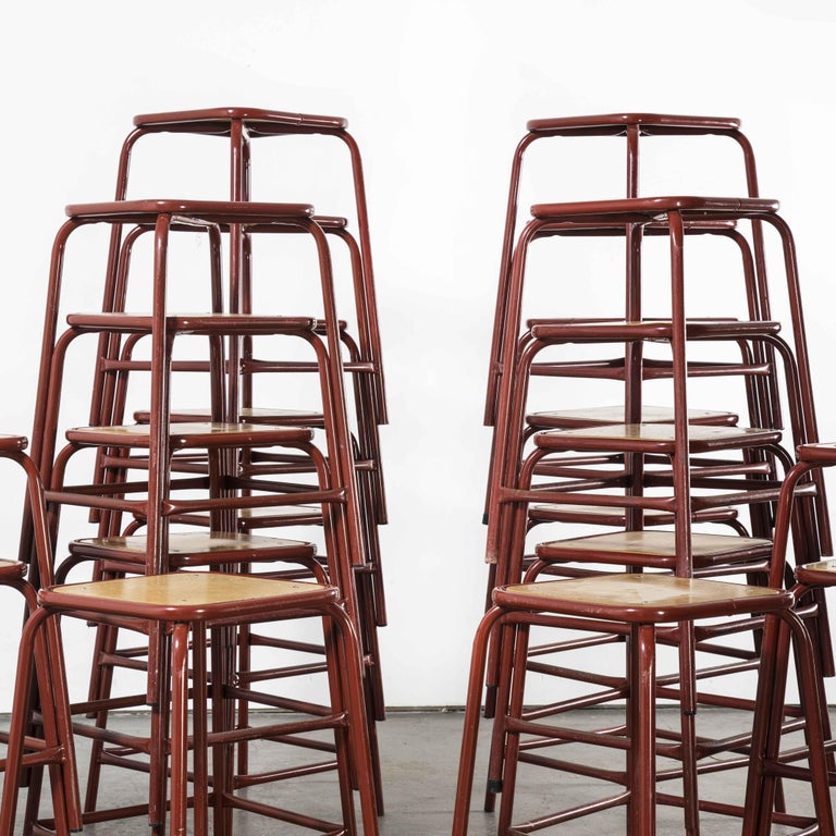 1970's French Dark Red Laboratory Stools, Various Quantities Available ...