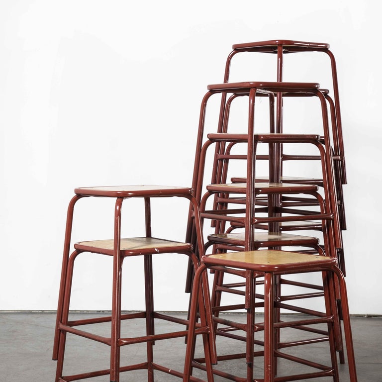 1970's French Dark Red Laboratory Stools, Various Quantities Available ...