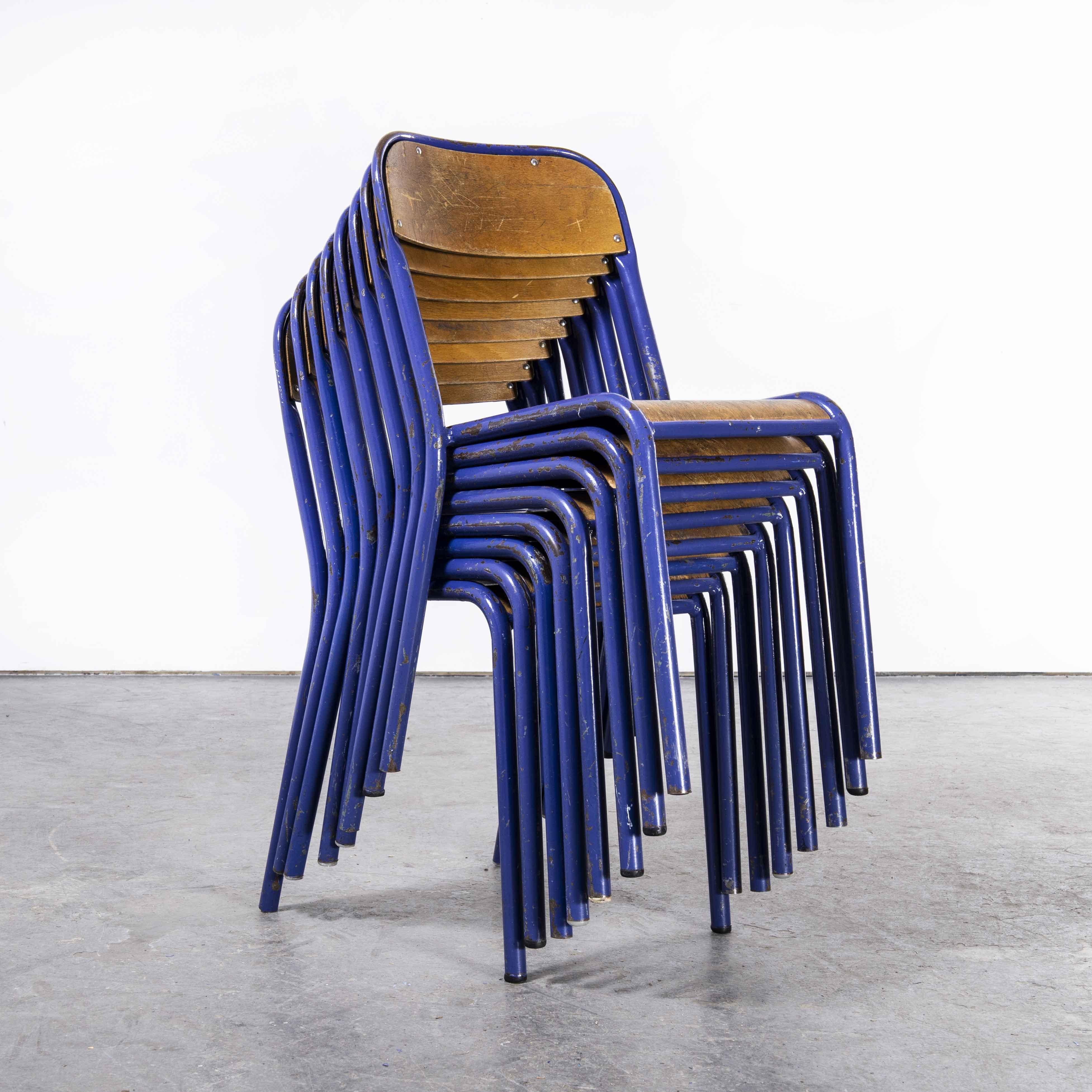 1970's French Mullca Stacking Chair, Deep Blue, Set of Eight For Sale ...