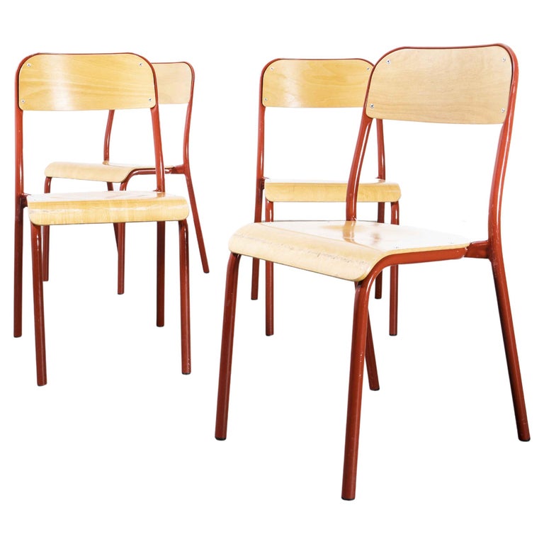 1970's French Mullca Stacking Chair, Red 2, Set of Four For Sale at 1stDibs